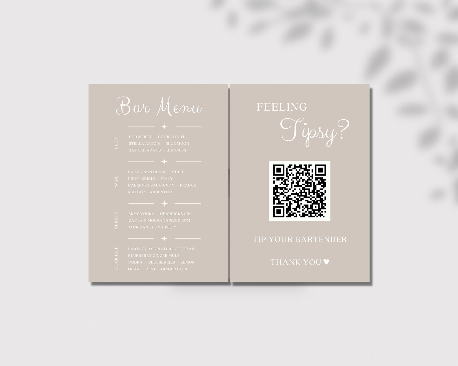 Printable Virtual Tip and Bar Menu Sign Template, QR Code Sign, Drink ...