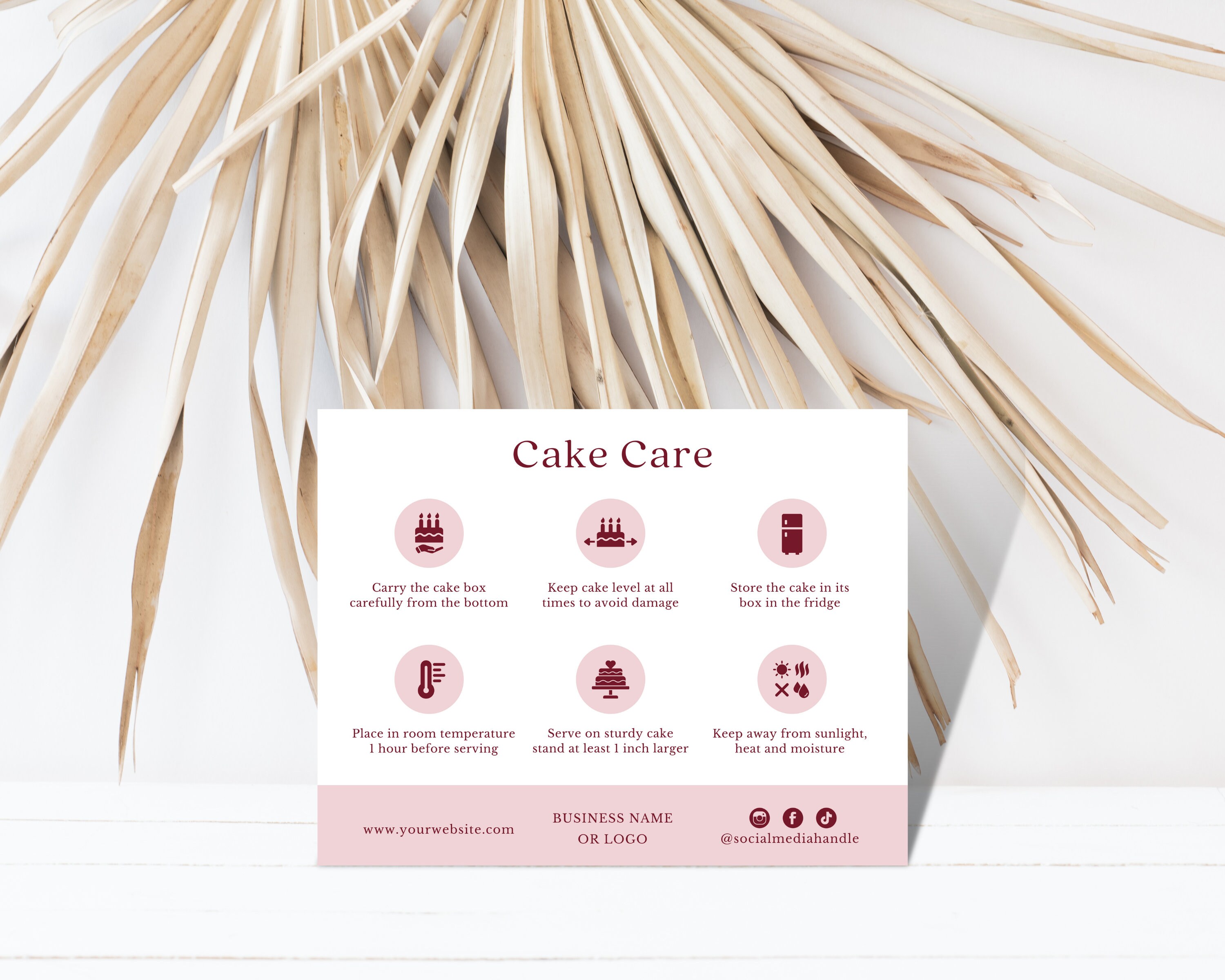 Editable Cake Care Card Template, Cake Care Insert, Minimalist Cake ...