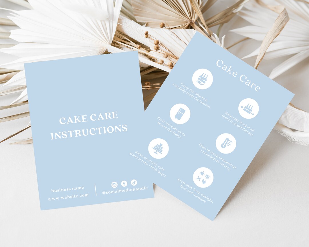 Editable Cake Care Card Template, Cake Care Insert, Minimalist Cake ...