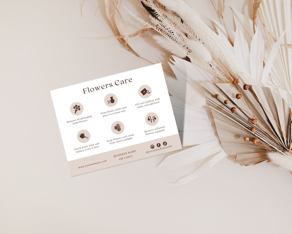 Editable Flowers Care Instructions Card, Printable Florist Care Card ...