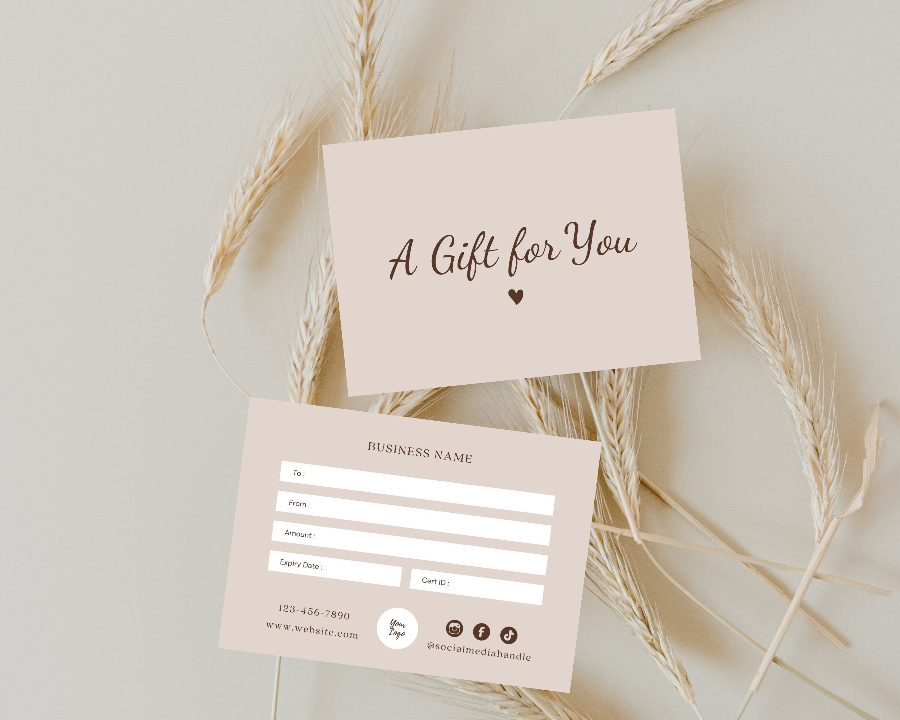 Editable Gift Card Template With Logo, DIY Printable Gift Voucher ...
