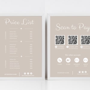 Printable Scan to Pay Sign & Price List Template QR Code - Etsy