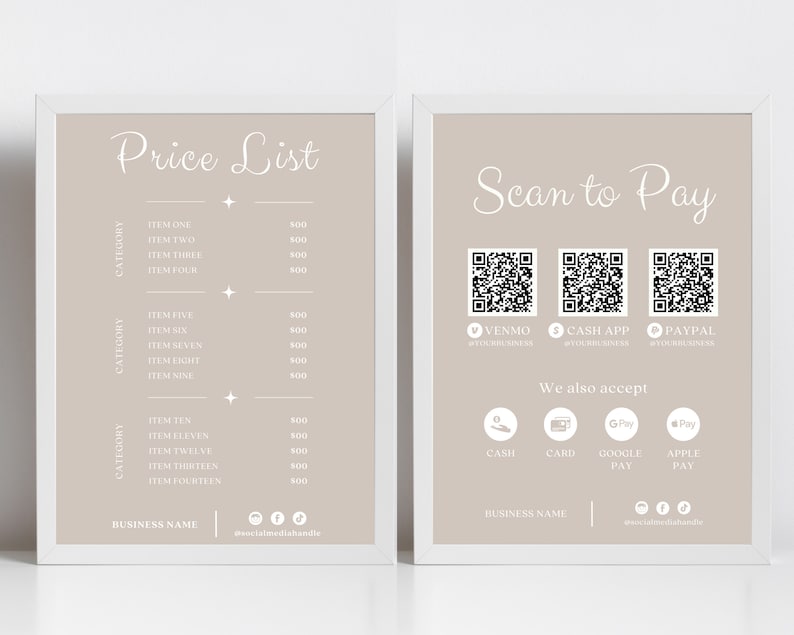 Printable Scan to Pay Sign & Price List Template, QR Code Sign ...