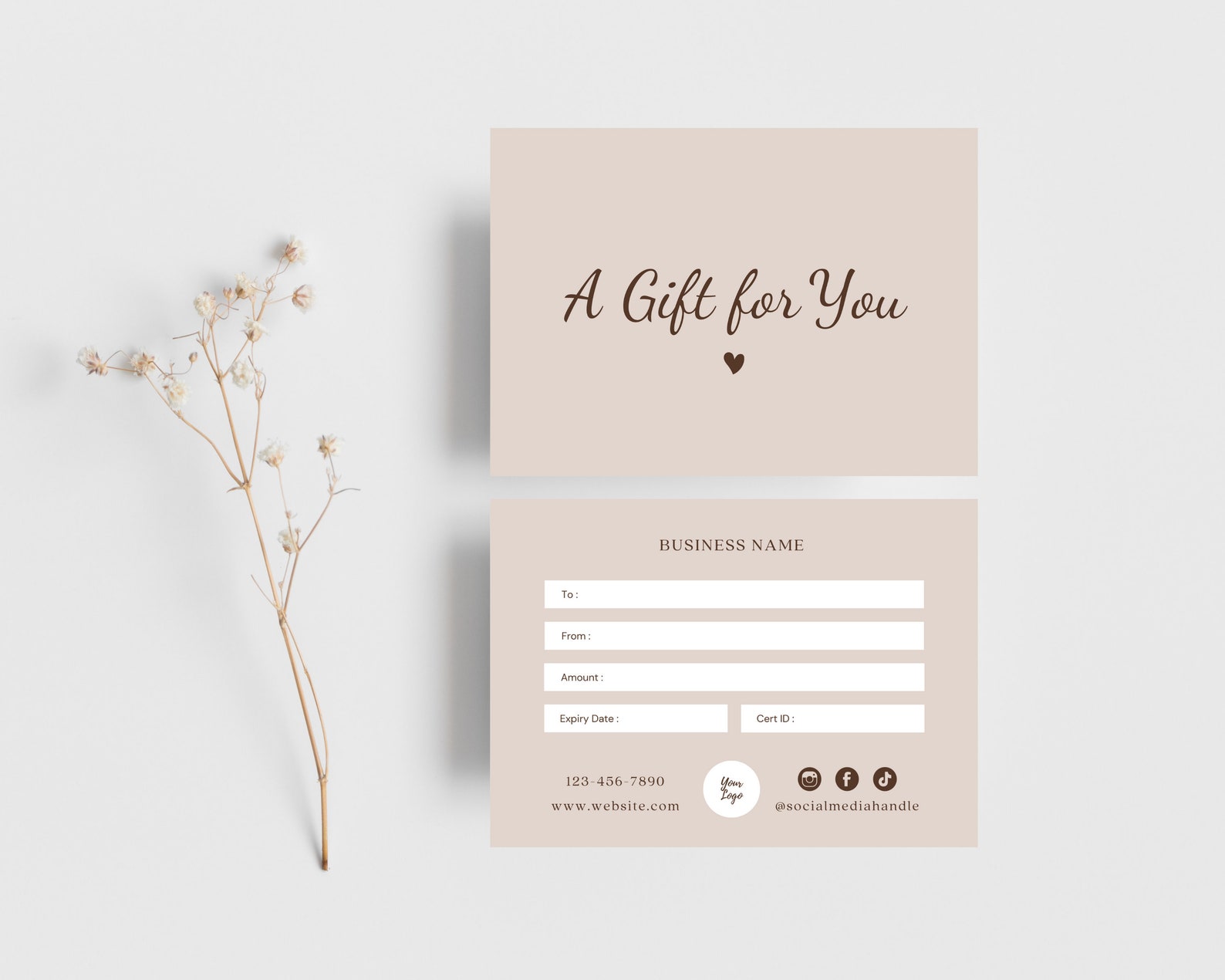 Editable Gift Card Template With Logo, DIY Printable Gift Voucher ...