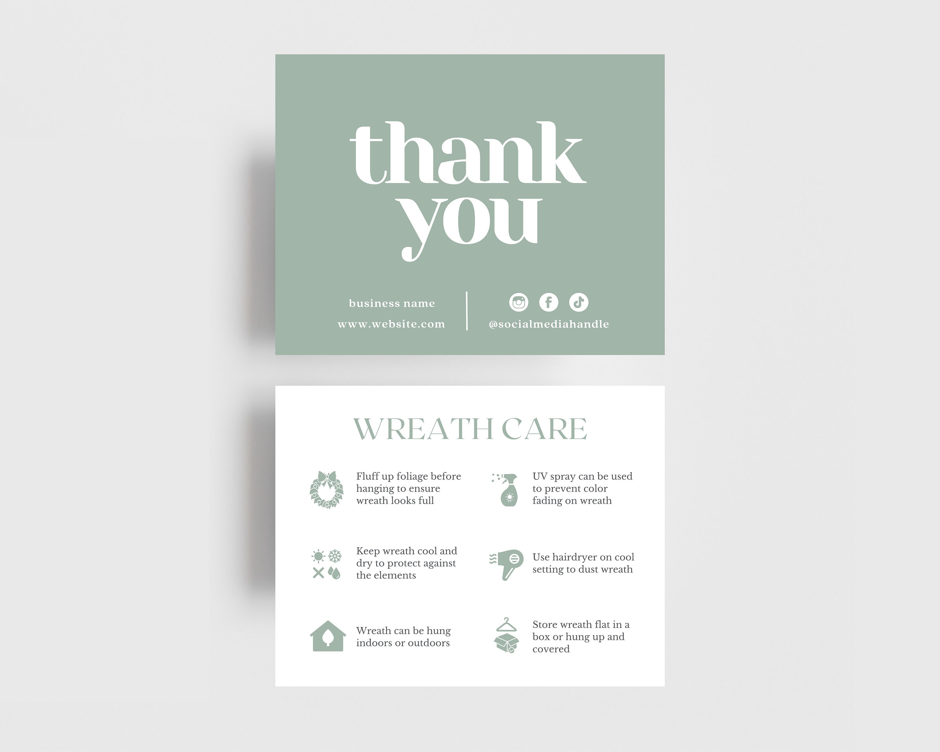 Editable Wreath Care Card Template, Business Insert (digital Download ...