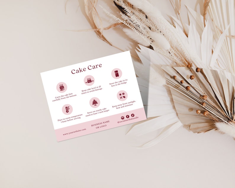 Editable Cake Care Card Template Cake Care Insert Minimalist - Etsy
