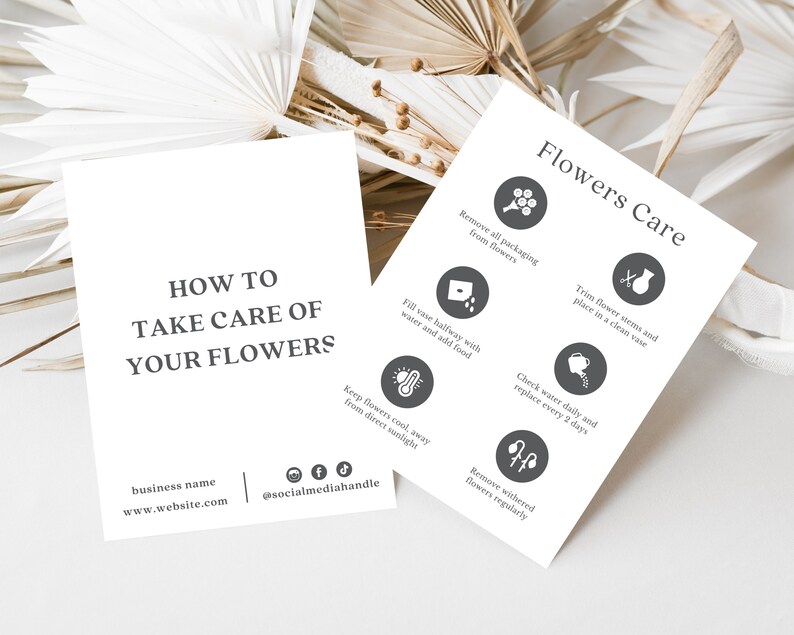 Flowers Care Card Template, Printable Florist Care Card, Bouquet Care ...