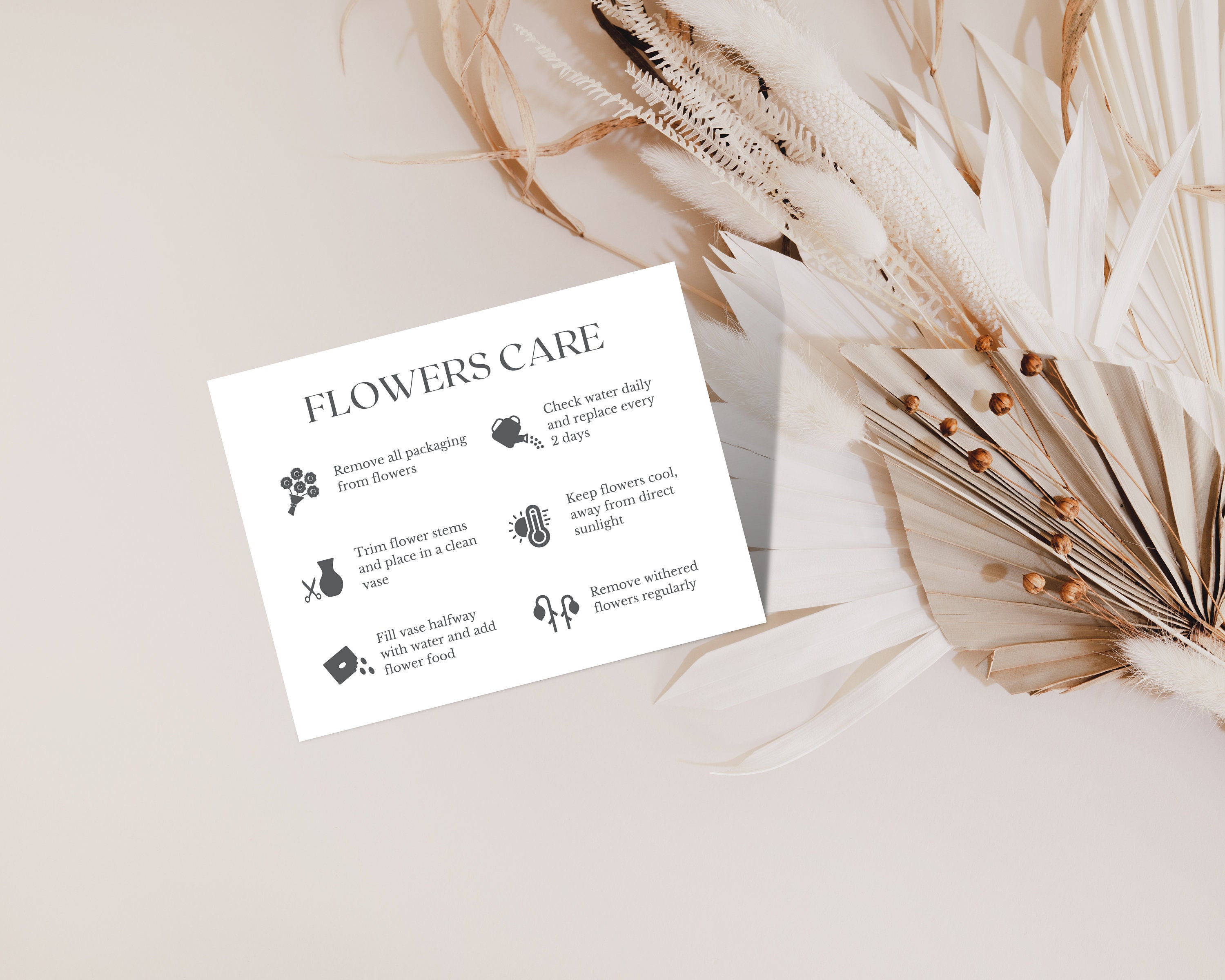 Flowers Care Card Template, Printable Florist Care Card, Bouquet Care ...