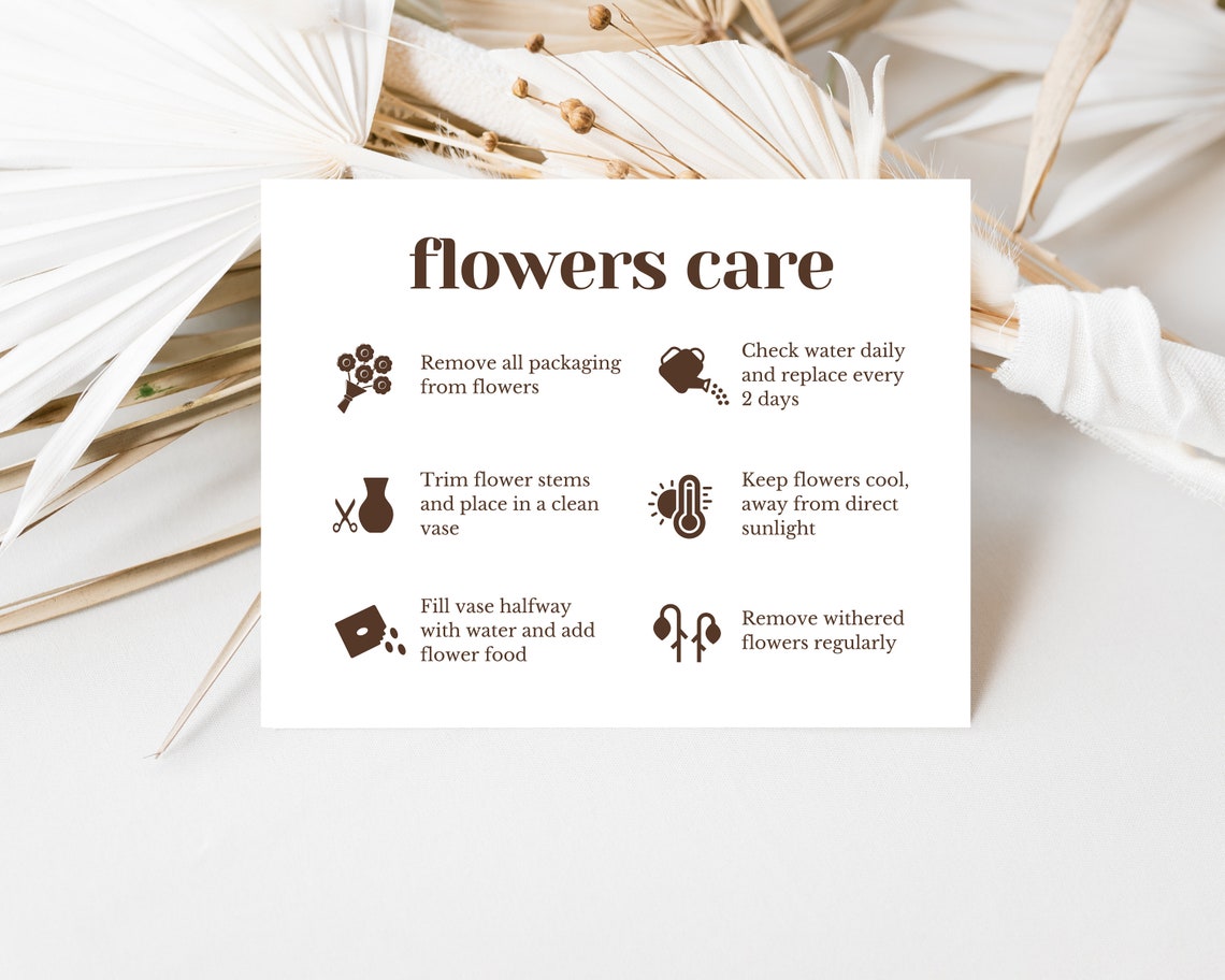 Flowers Care Card Template, Printable Flower Instructions, Florist ...