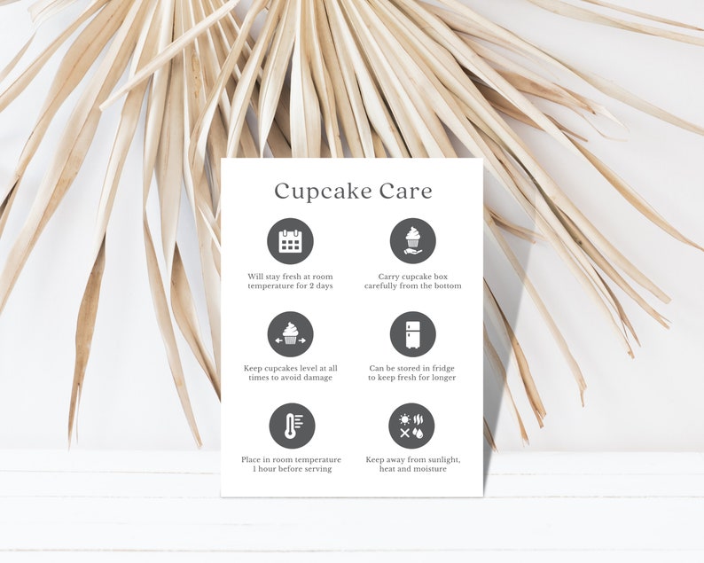Cupcake Care Card Template Minimalist Cupcake Instructions - Etsy