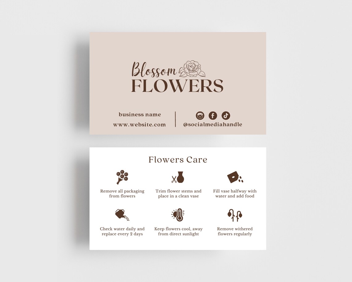 Flowers Care Card Template, Printable Florist Care Card, Bouquet Care ...