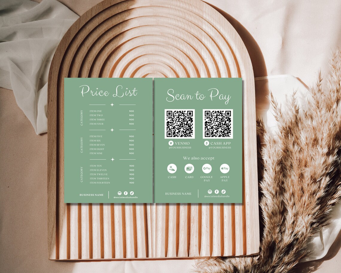 Printable Scan to Pay Sign & Price List Template QR Code - Etsy