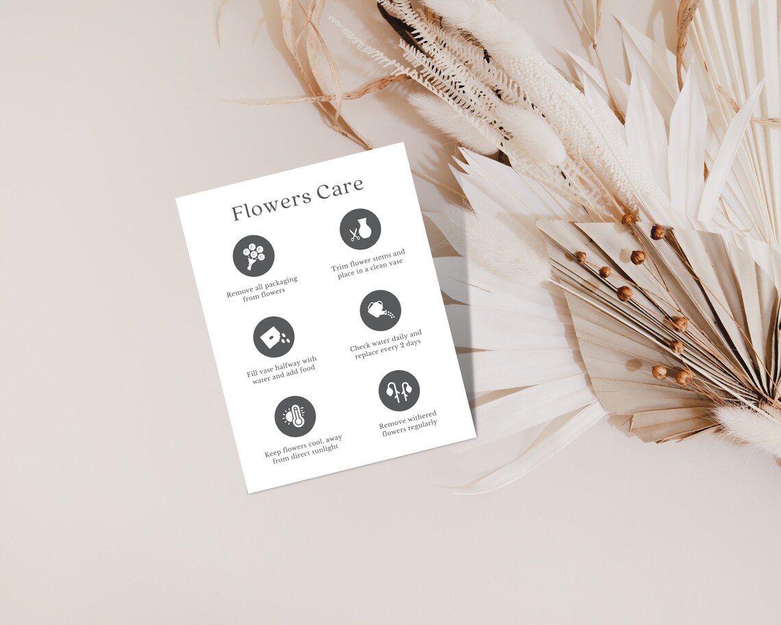 Flowers Care Card Template, Printable Florist Care Card, Bouquet Care ...