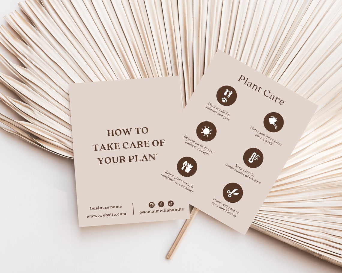 Editable Plant Care Card Template, Plant Care Package Insert, Printable ...