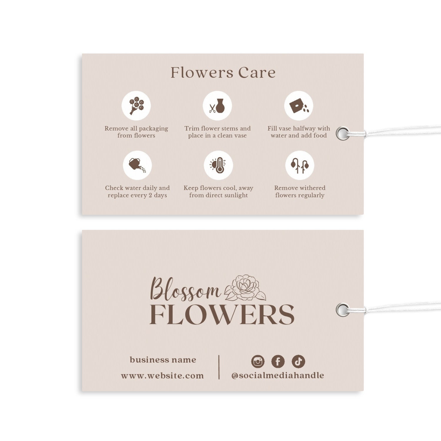 Flower Care Hang Tag Template, Printable Florist Hang Tag, Bouquet Care ...