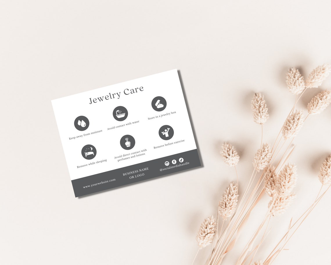 Jewelry Care Card Template, Minimalist Jewelry Care Instructions ...