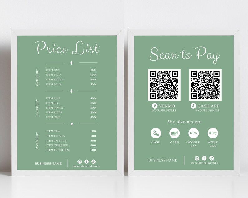 Printable Scan to Pay Sign & Price List Template, QR Code Sign ...