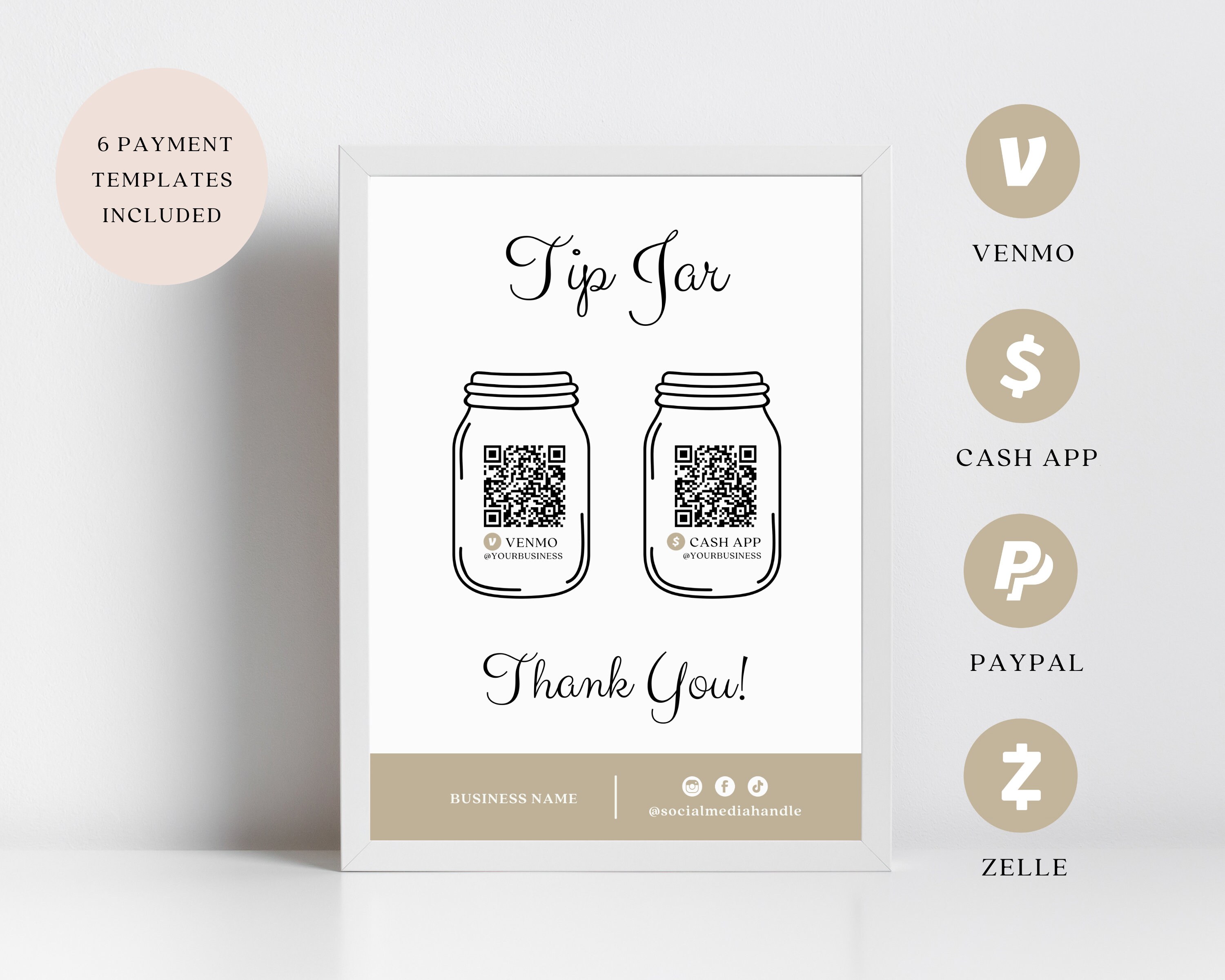 Printable Virtual Tip Jar Payment Sign QR Code Sign Template - Etsy