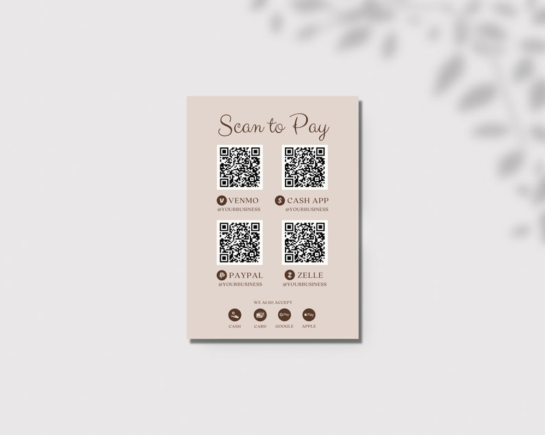 Scan to Pay Sign, Editable QR Code Sign Template, Printable Small ...