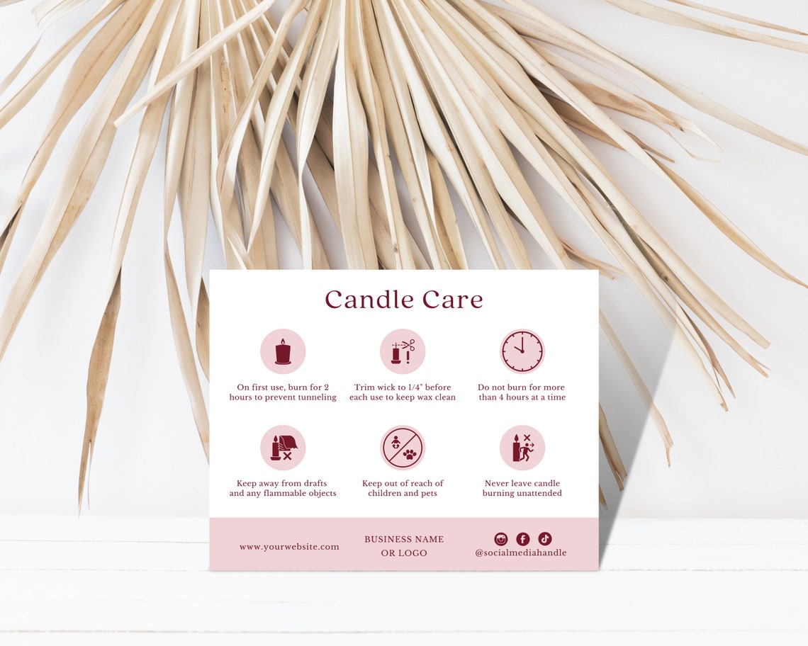 Candle Care Card Template, Printable Candle Care Instructions, Candle ...