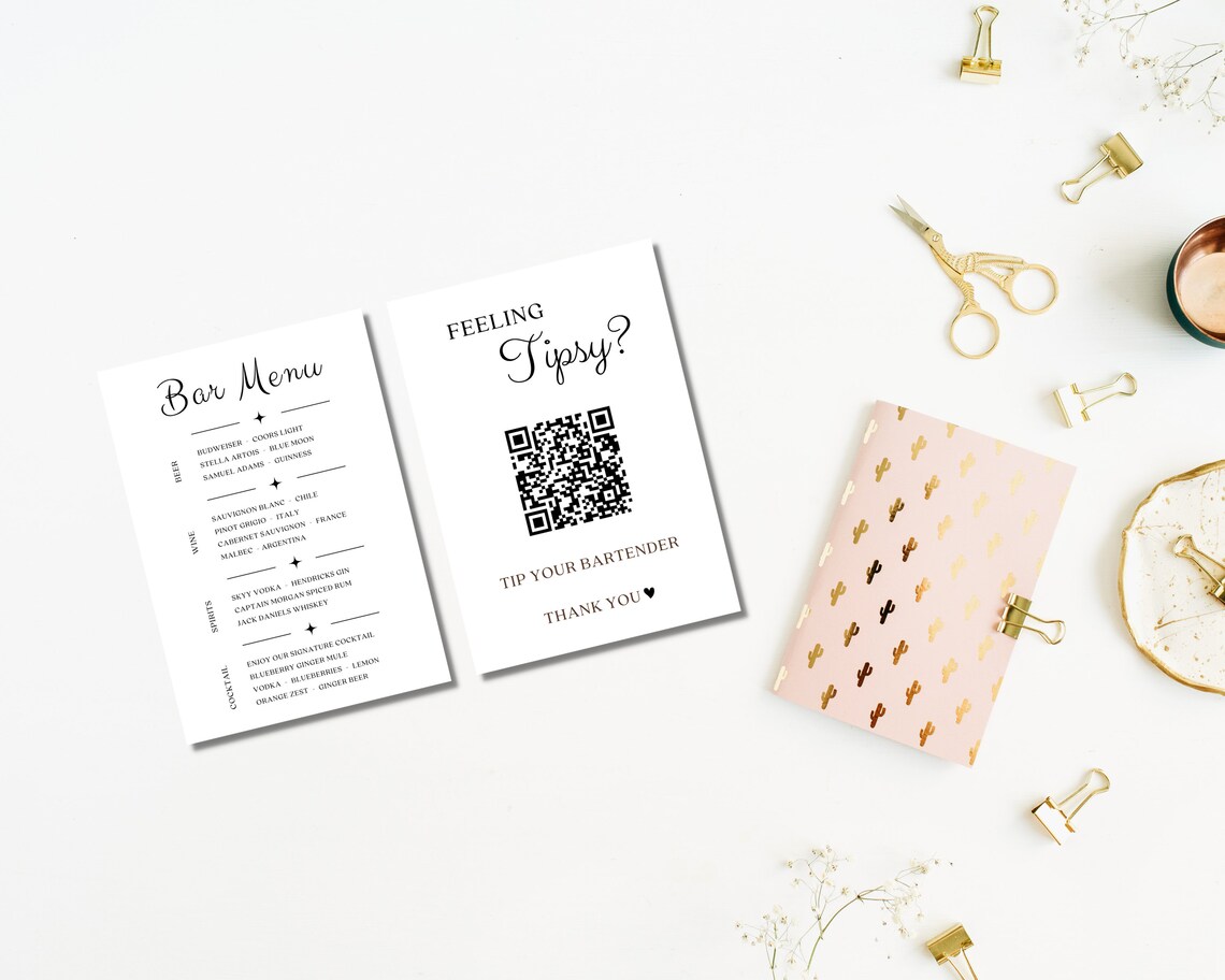 Printable Virtual Tip and Bar Menu Sign Template, QR Code Sign, Drink ...