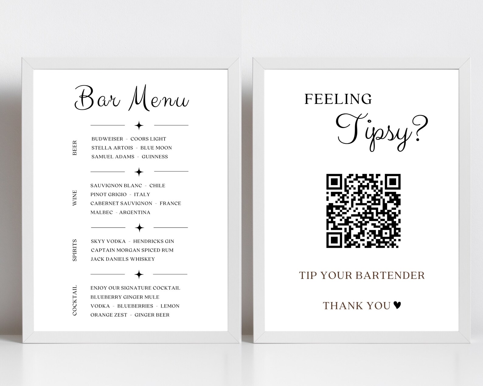 Printable Virtual Tip and Bar Menu Sign Template, QR Code Sign, Drink ...