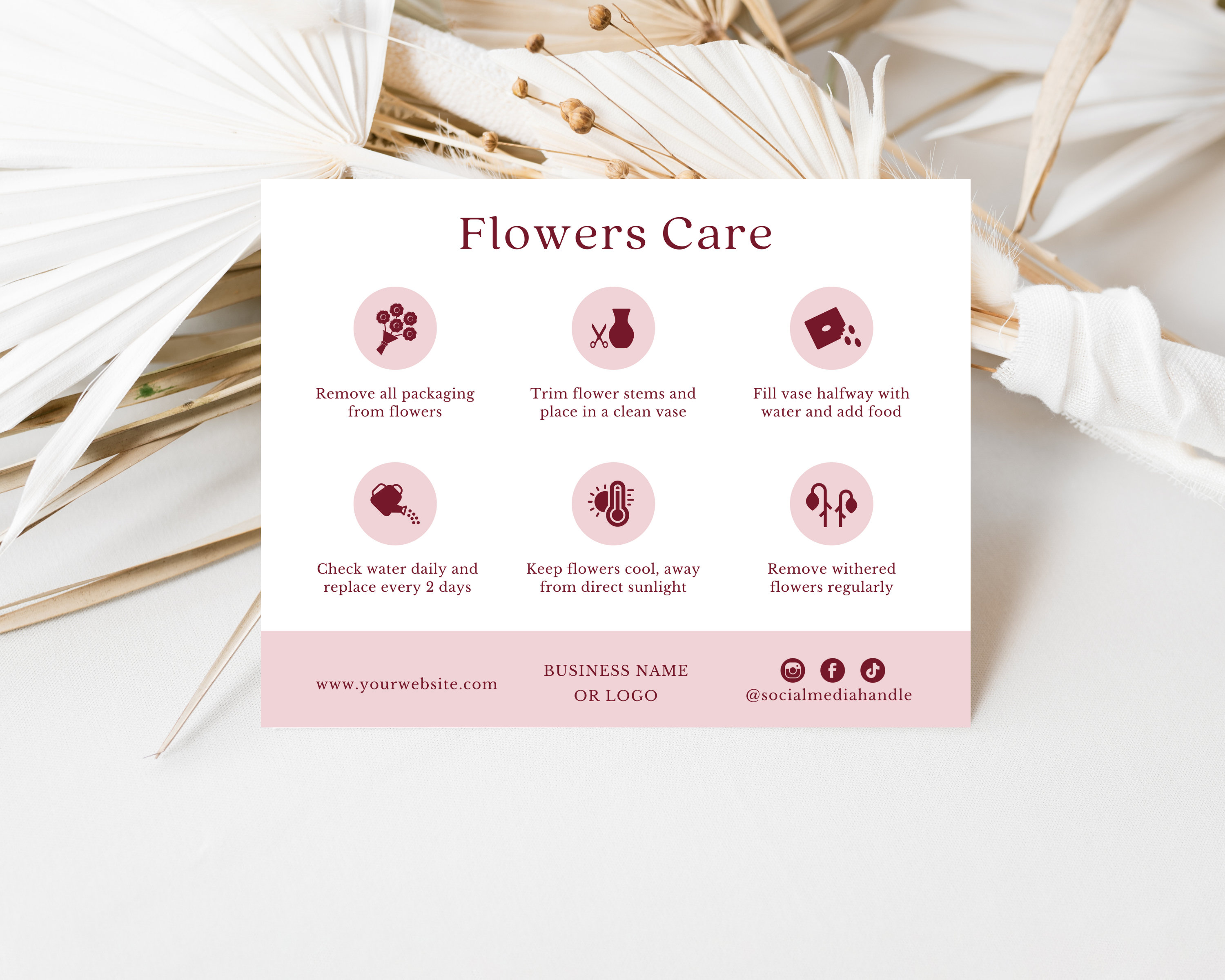 Editable Flowers Care Instructions Card, Printable Florist Care Card ...