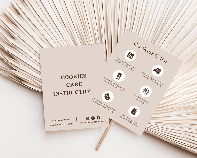 Editable Cookie Care Card Template Biscuit Care Insert - Etsy