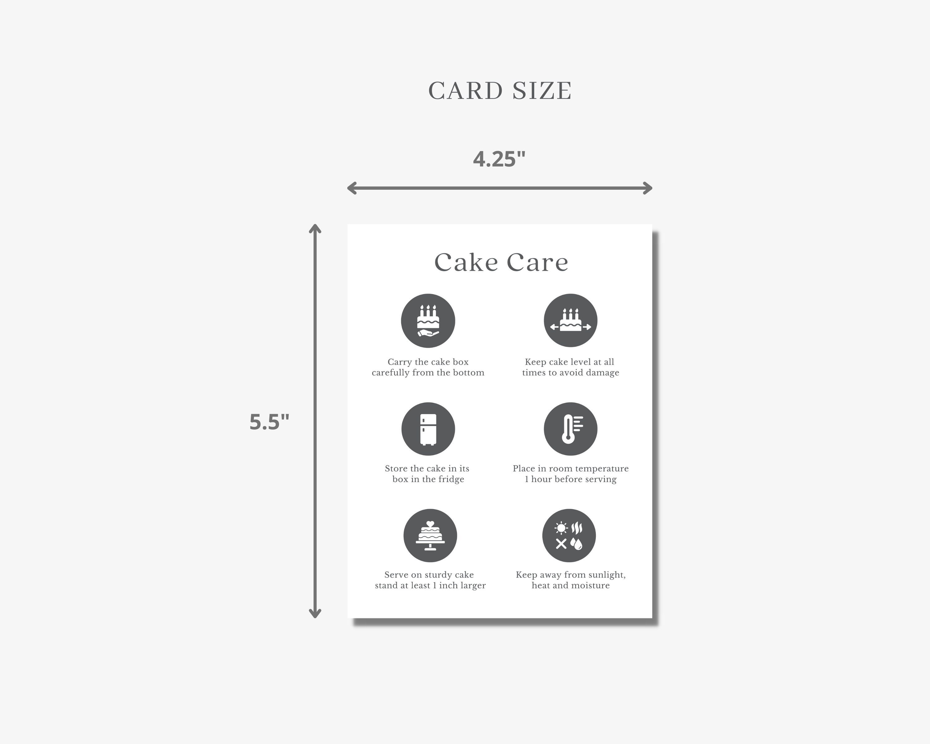 Cake Care Card Template, Minimalist Cake Instructions, Editable Cake ...