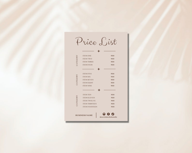 Editable Price List Template, Printable Price Sheet, Small Business ...