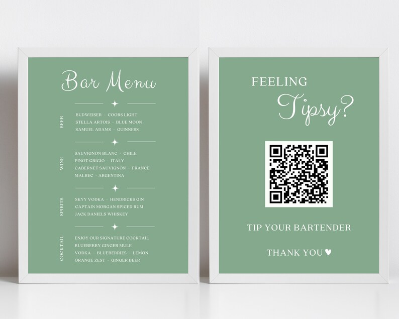 Printable Virtual Tip and Bar Menu Sign Template QR Code - Etsy