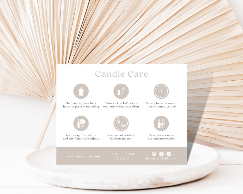 Candle Care Card Template, Printable Candle Care Instructions, Candle ...