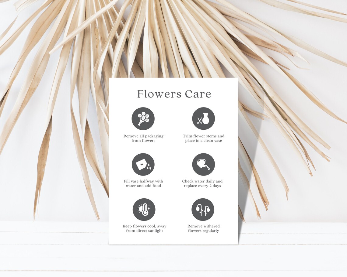 Flowers Care Card Template, Printable Florist Care Card, Bouquet Care ...