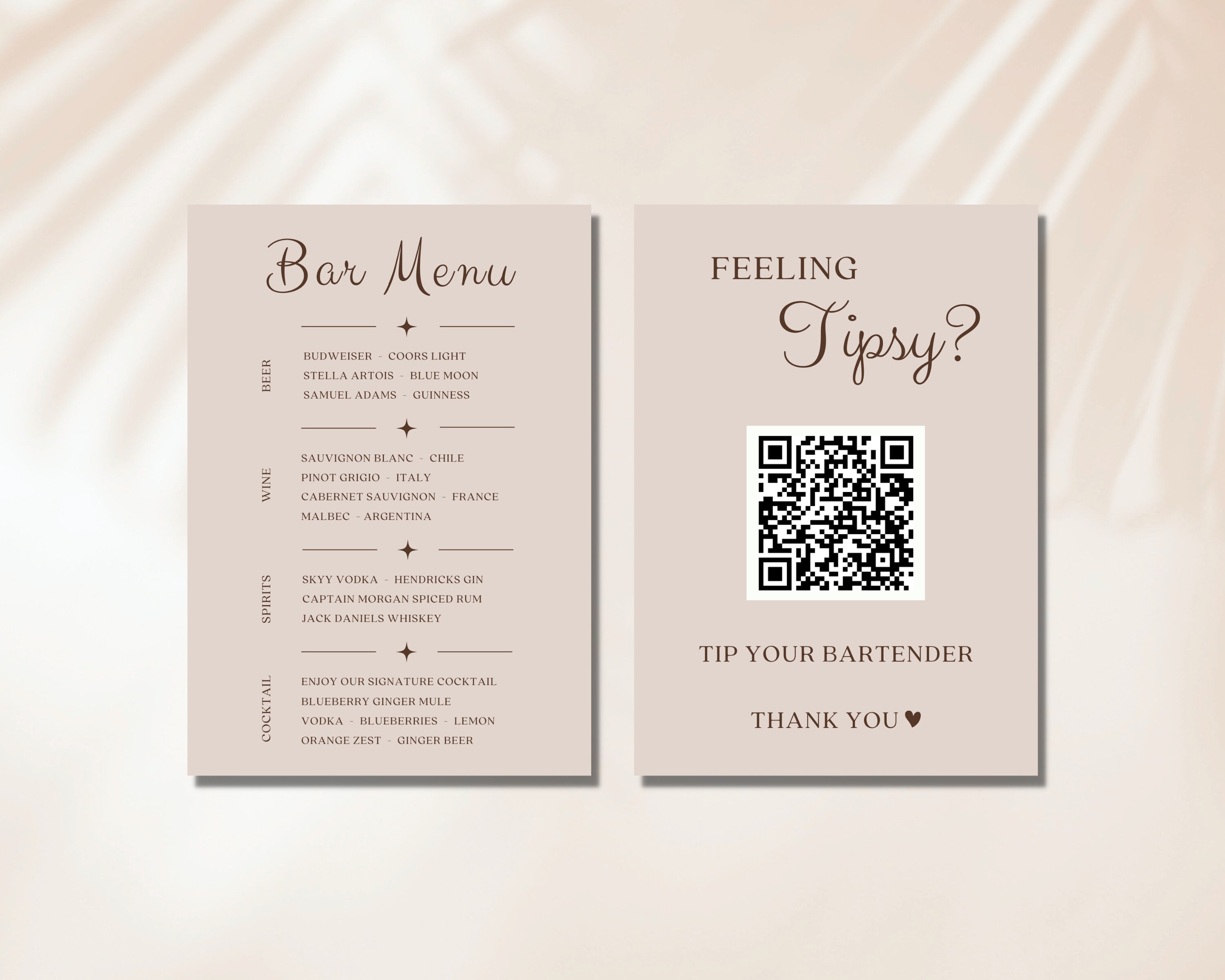 Printable Virtual Tip and Bar Menu Sign Template QR Code - Etsy