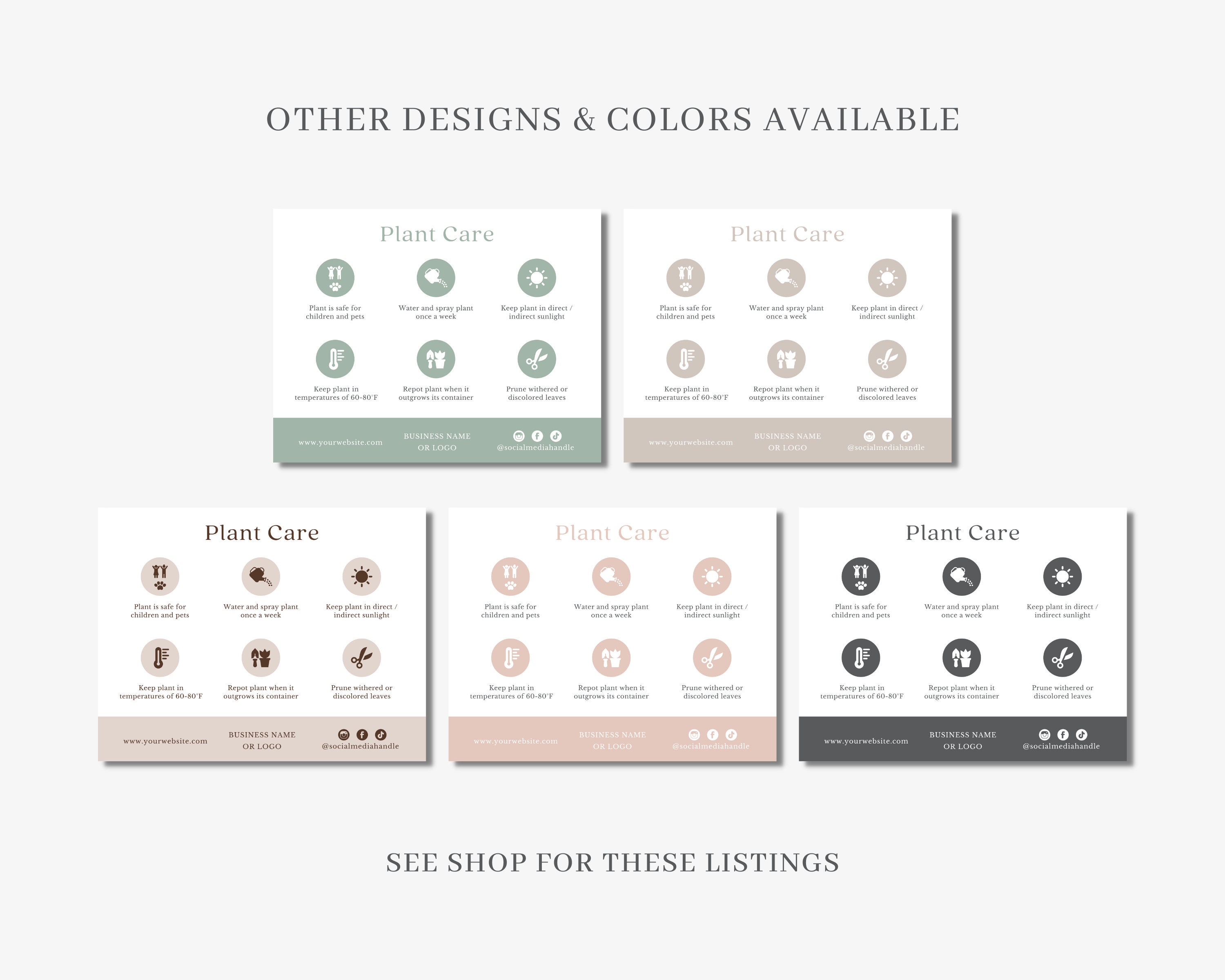 Plant Care Card Template, Minimalist Plant Care Instructions, Editable ...