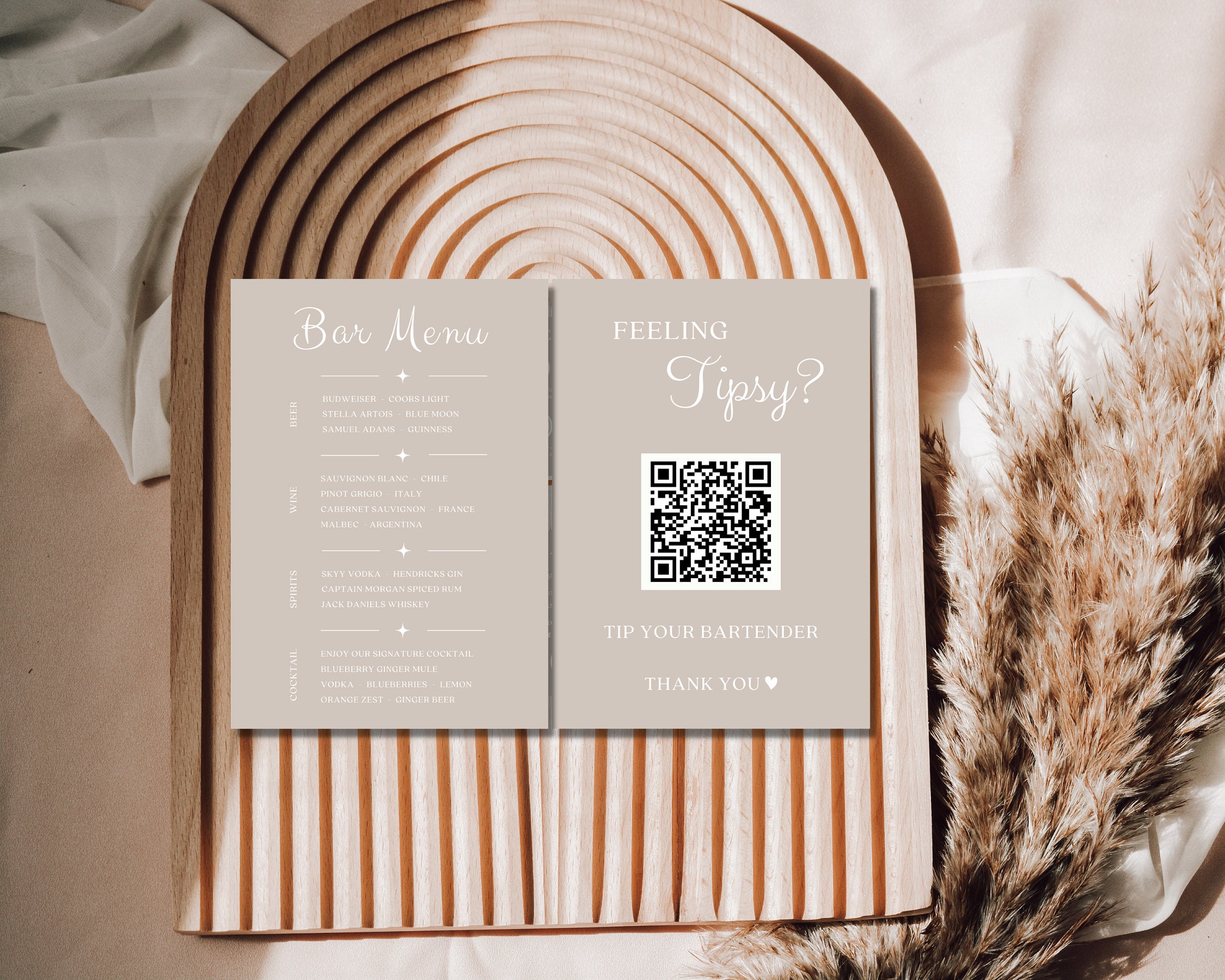 Printable Virtual Tip and Bar Menu Sign Template, QR Code Sign, Drink ...
