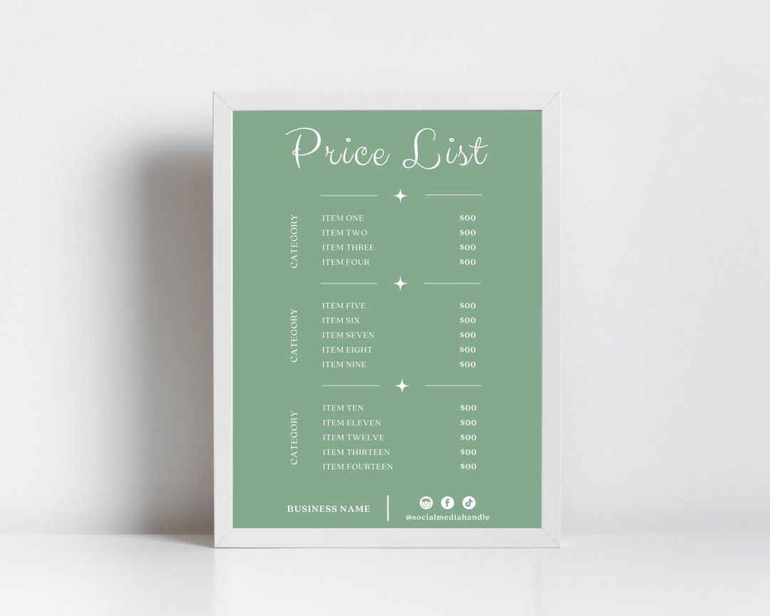 Editable Price List Template, Printable Price Sheet, Small Business ...