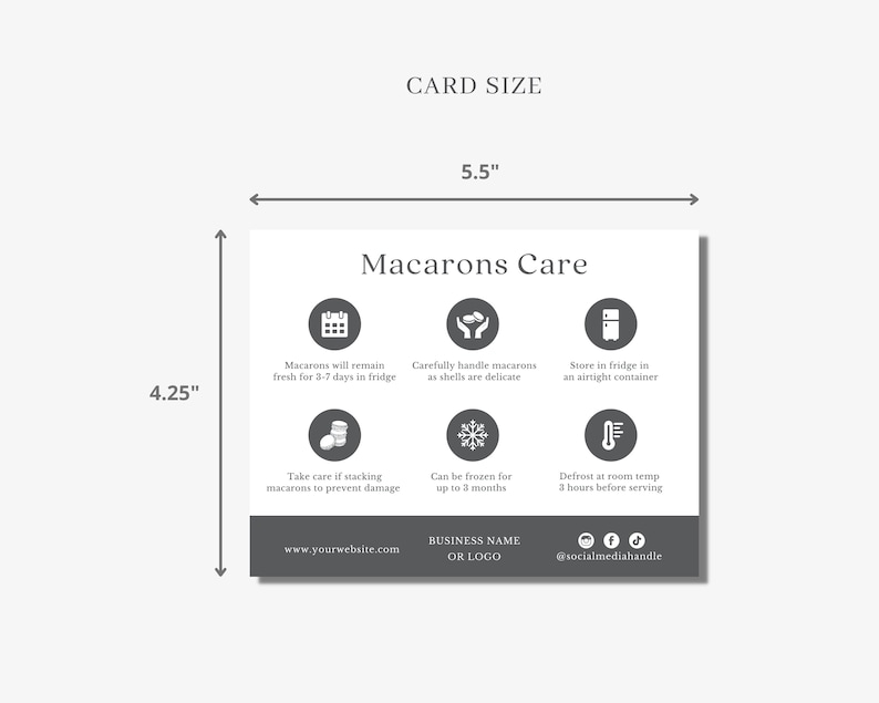 Editable Macarons Care Card Template, Macarons Care Insert, Minimalist ...