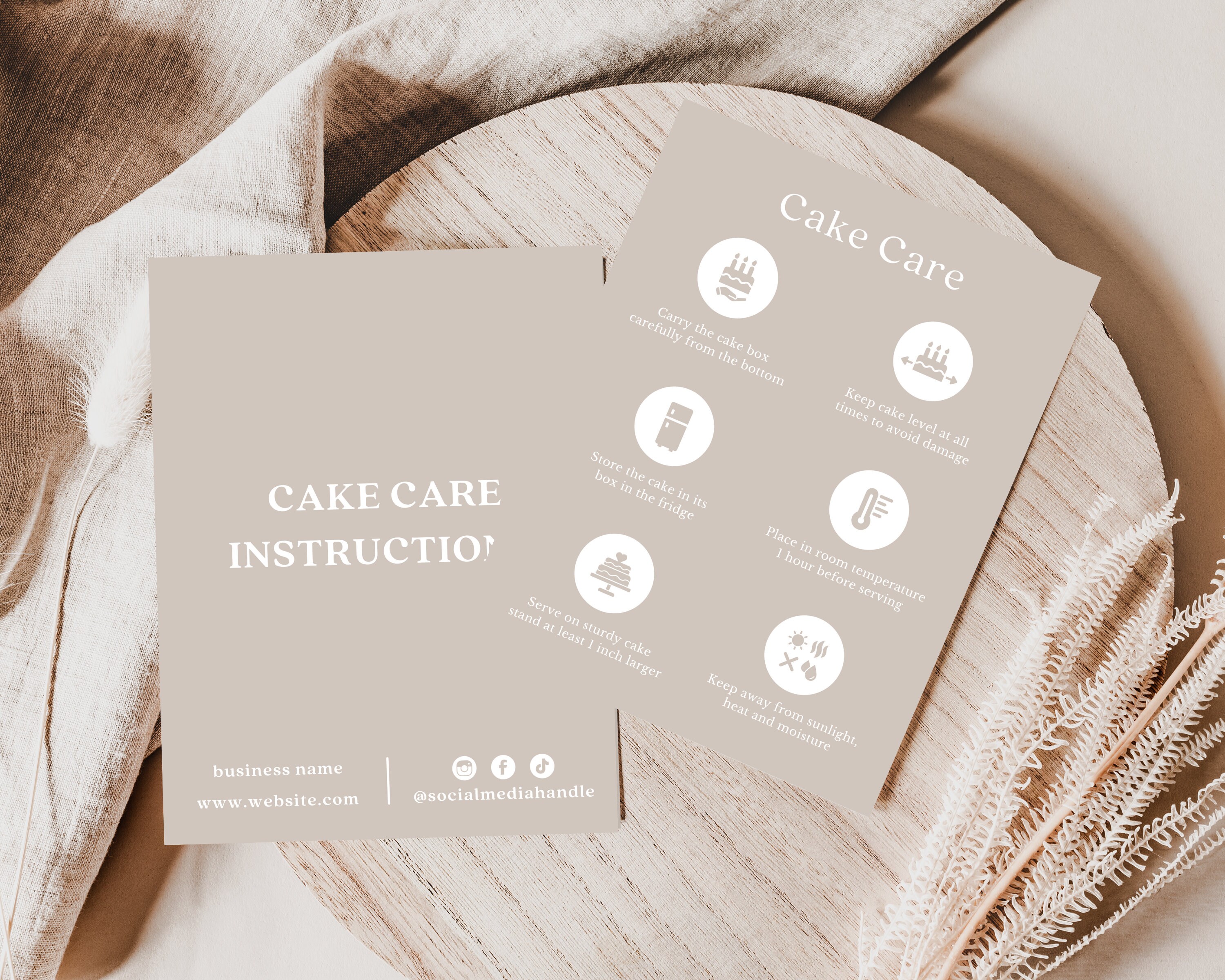 Cake Care Card Template, Minimalist Cake Instructions, Editable Cake ...