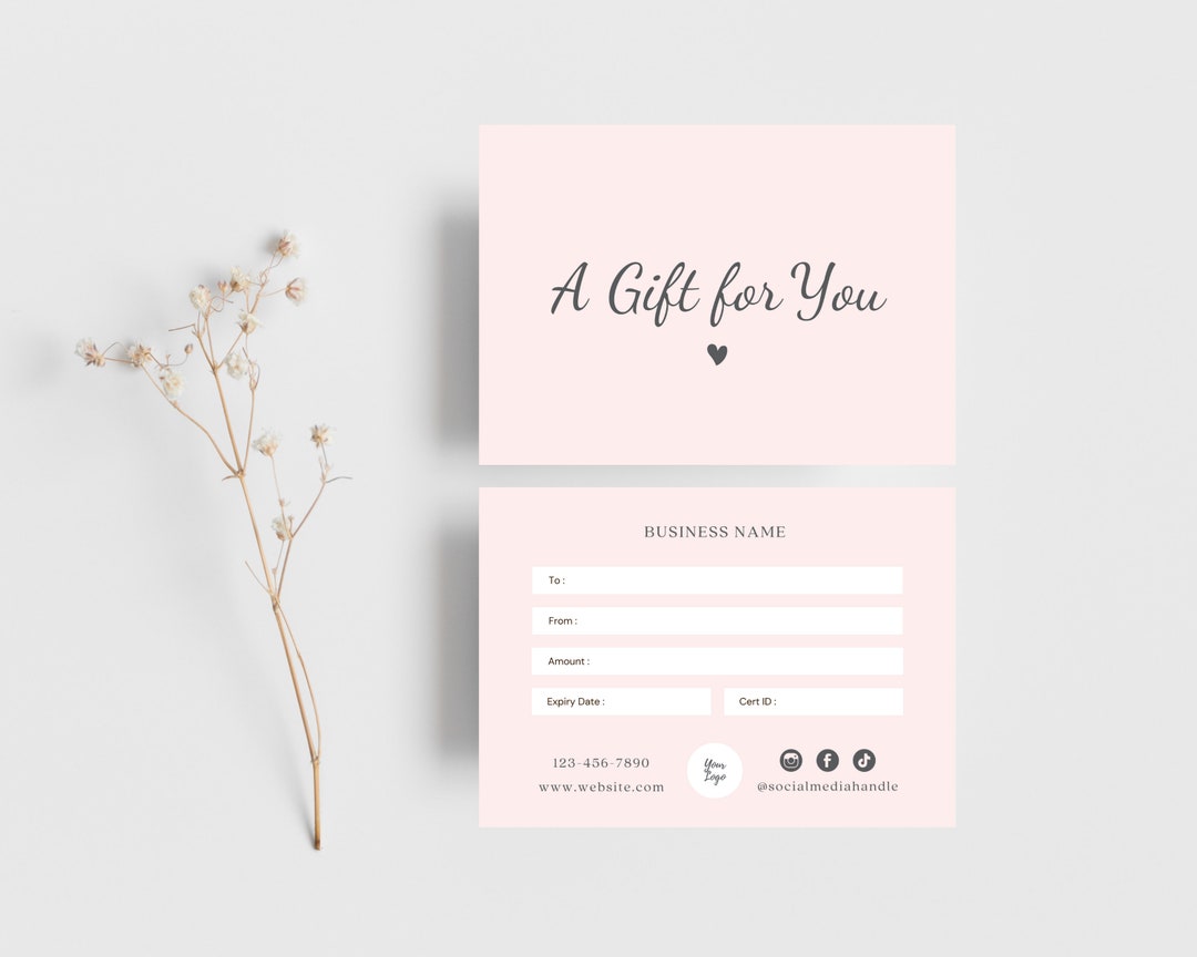 Editable Gift Card Template With Logo, DIY Printable Gift Voucher ...