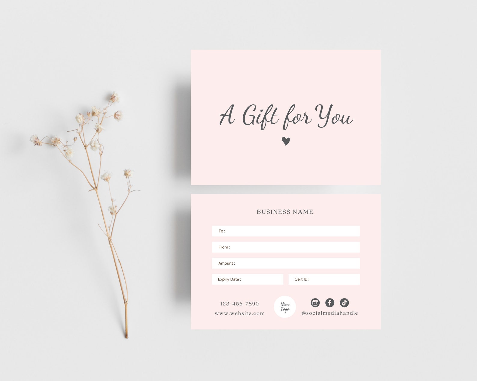 Editable Gift Card Template With Logo, DIY Printable Gift Voucher ...