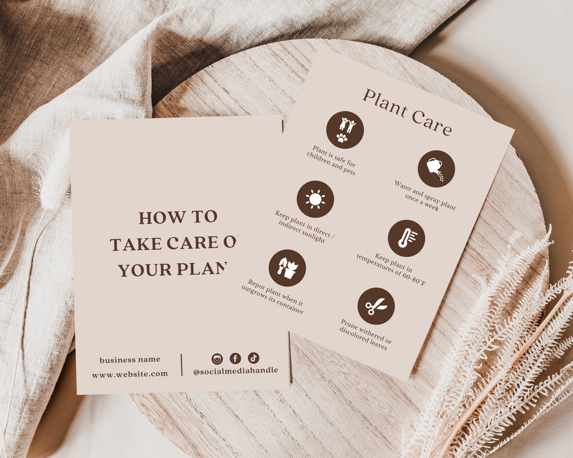 Editable Plant Care Card Template, Plant Care Package Insert, Printable ...