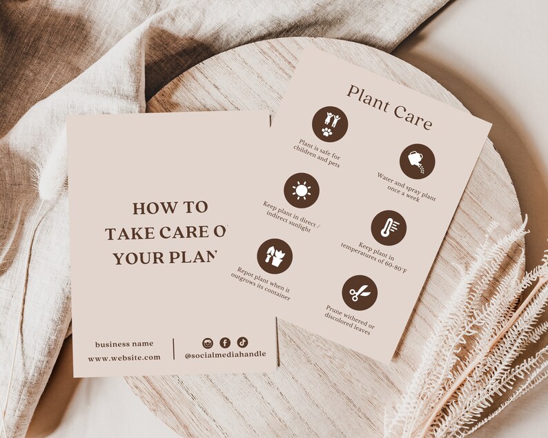 Editable Plant Care Card Template, Plant Care Package Insert, Printable ...