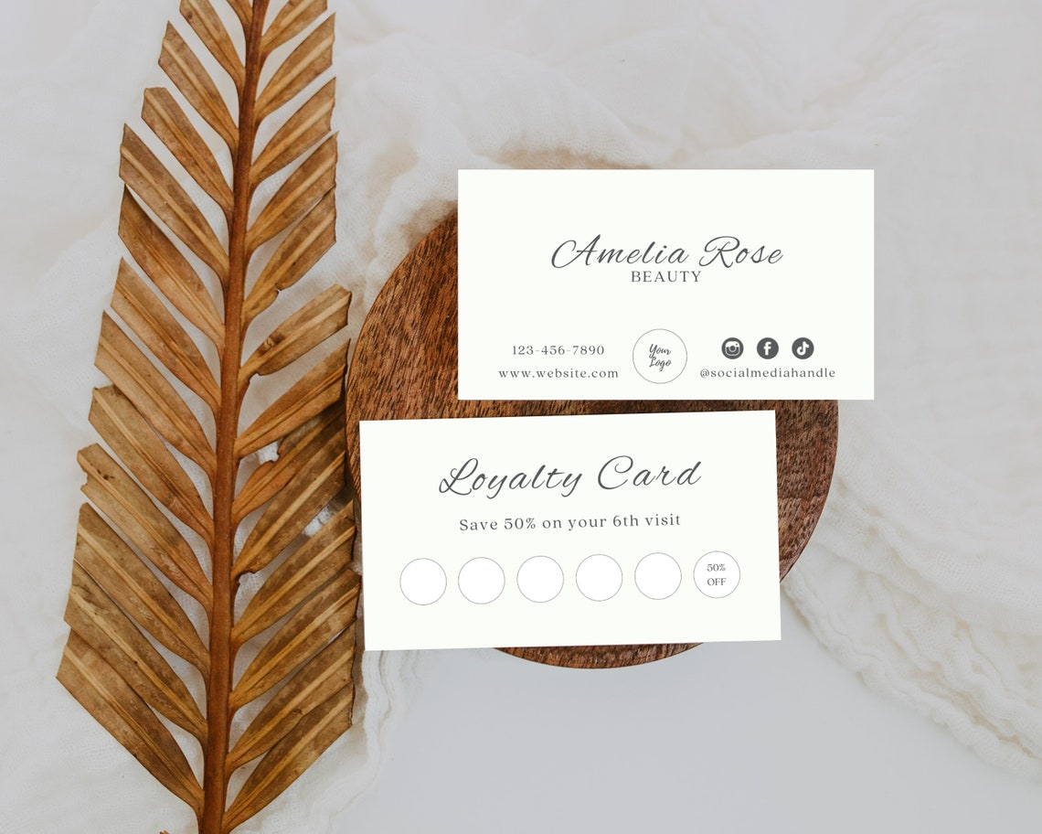 Beauty Loyalty Card Template, DIY Reward Cards, Minimalist Salon Stamp ...