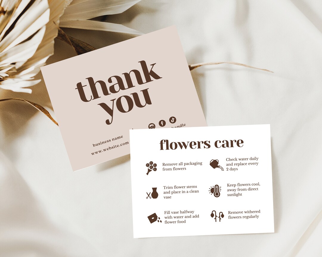 Flowers Care Card Template, Printable Flower Instructions, Florist ...