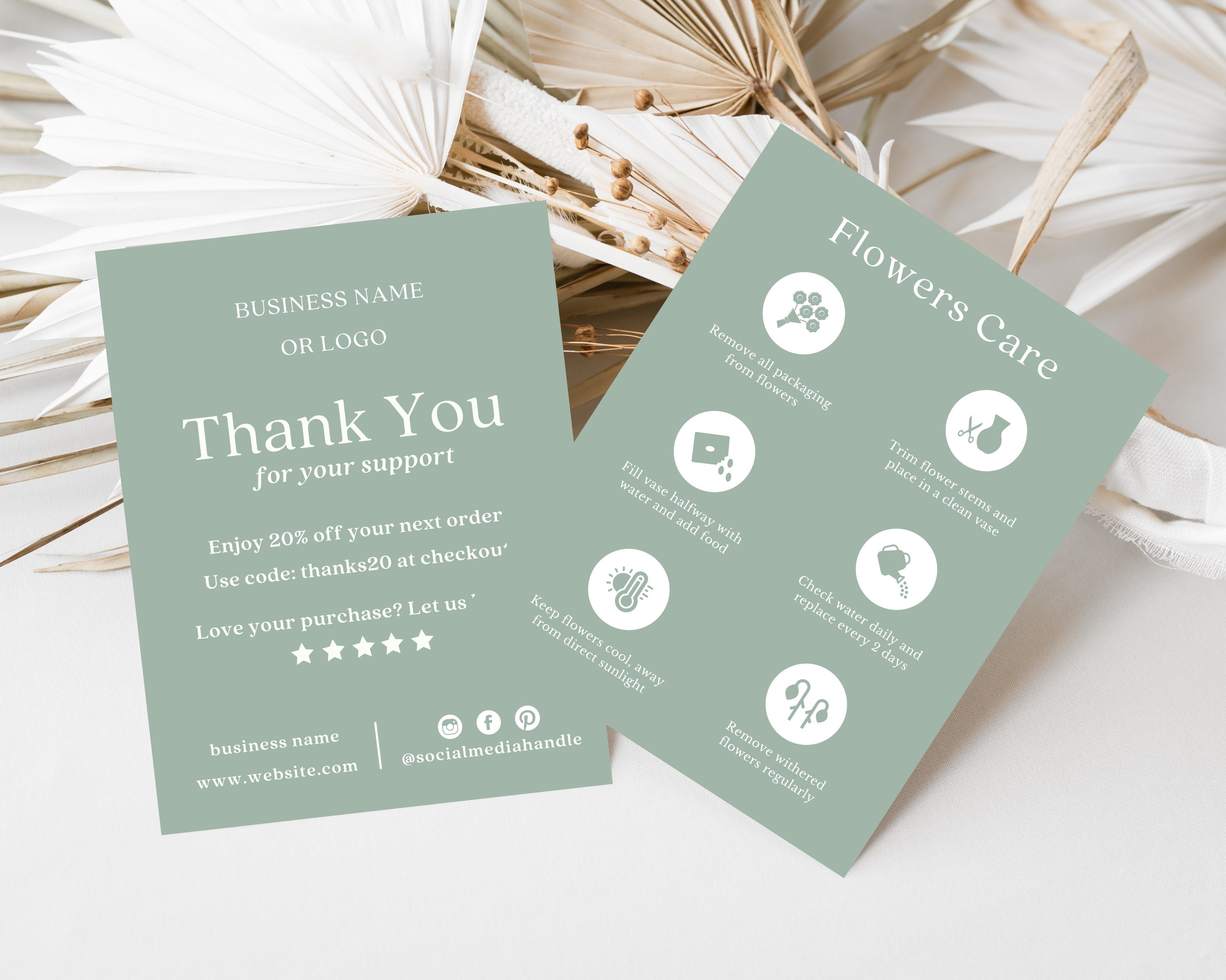 Florist Flowers Care Card Template, Fresh Cut Flowers Care Instructions ...