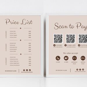 Printable Price List & Payment Sign QR Code Sign Template - Etsy