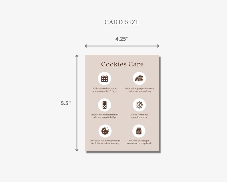 Editable Cookie Care Card Template Biscuit Care Insert - Etsy