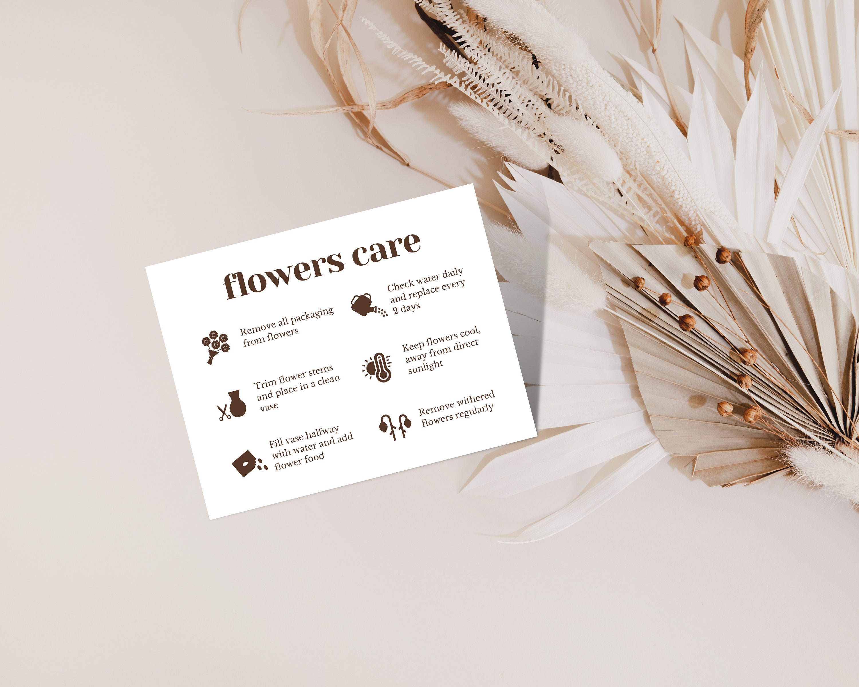 Flowers Care Card Template, Printable Flower Instructions, Florist ...