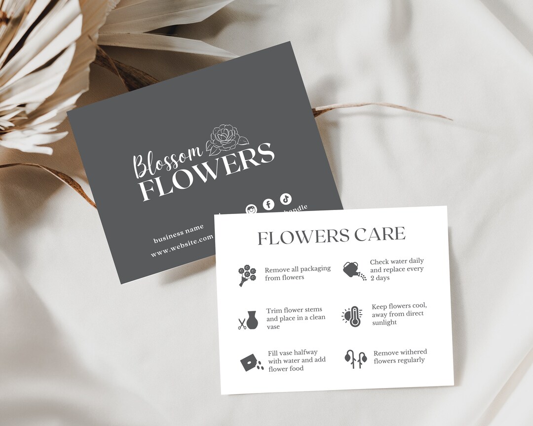 Editable Flowers Care Card Template, Florist Care Card, Bouquet Care ...